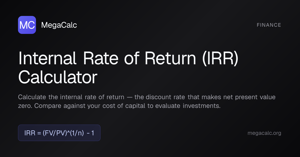Internal Rate of Return (IRR) Calculator — Free | MegaCalc