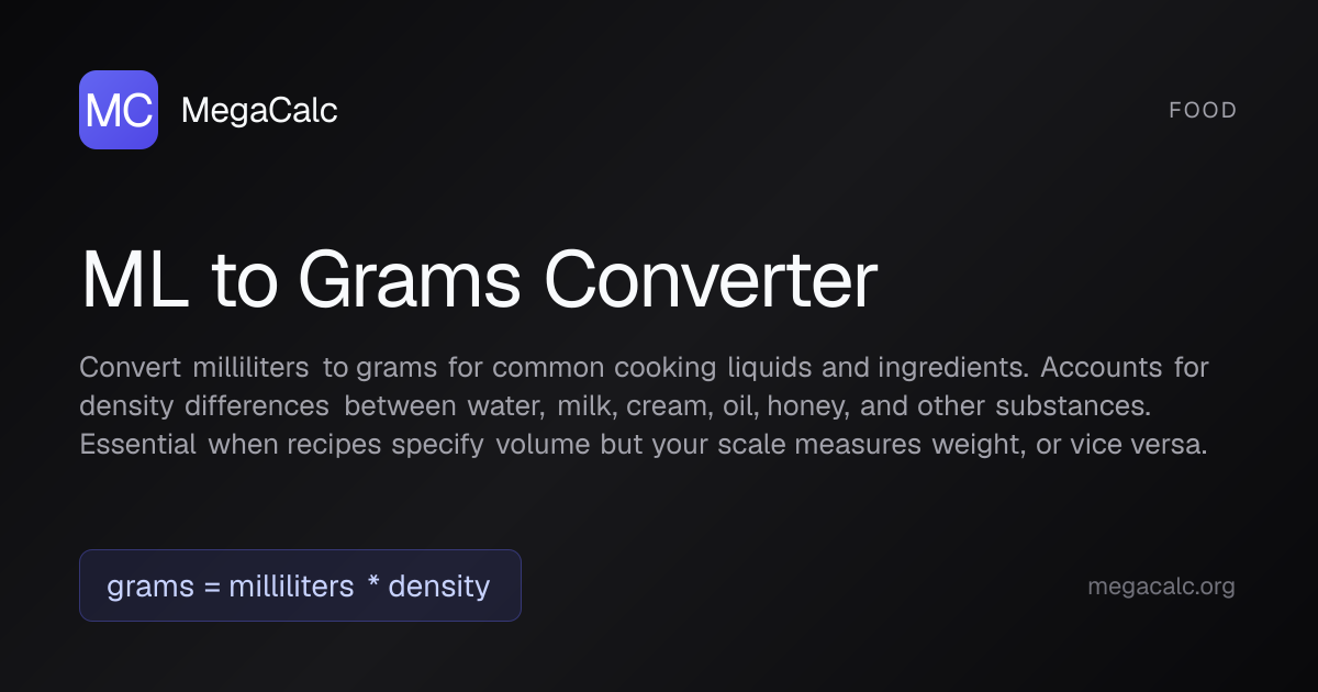 ML to Grams Converter Calculator — Free with Formula | MegaCalc