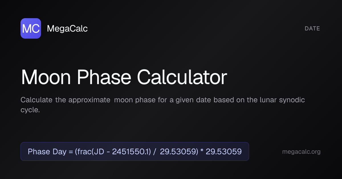 Moon Phase Calculator — Free with Formula | MegaCalc