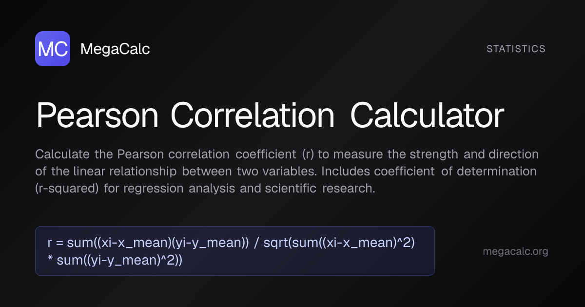 Pearson Correlation Calculator — Free with Formula | MegaCalc