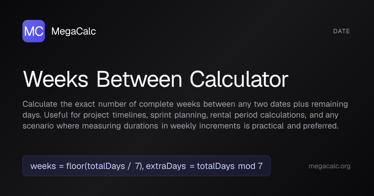 Weeks Between Calculator — Free with Formula | MegaCalc