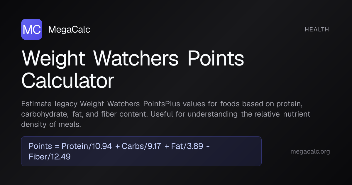 Weight Watchers Points Calculator — Free Online with Formula & Steps ...