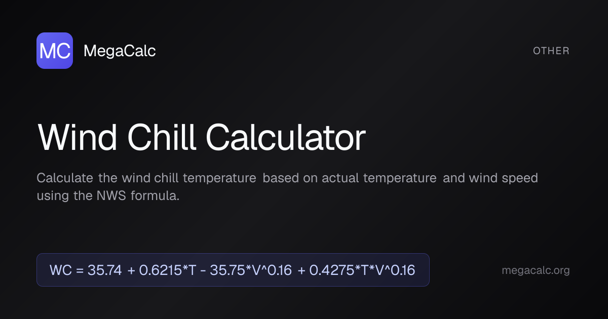 Wind Chill Calculator — Free with Formula | MegaCalc